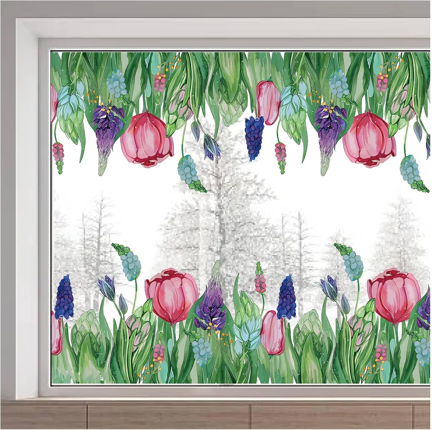 46x15/116x38cm Large Tulip Floral Window Clings Double Sided Nature ...