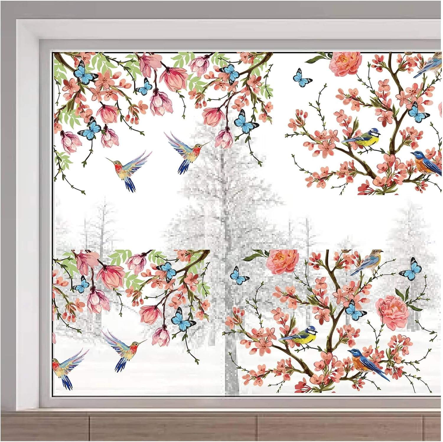 46x15/116x38cm Tree Branch Window Clings Double Sided Hummingbirds ...