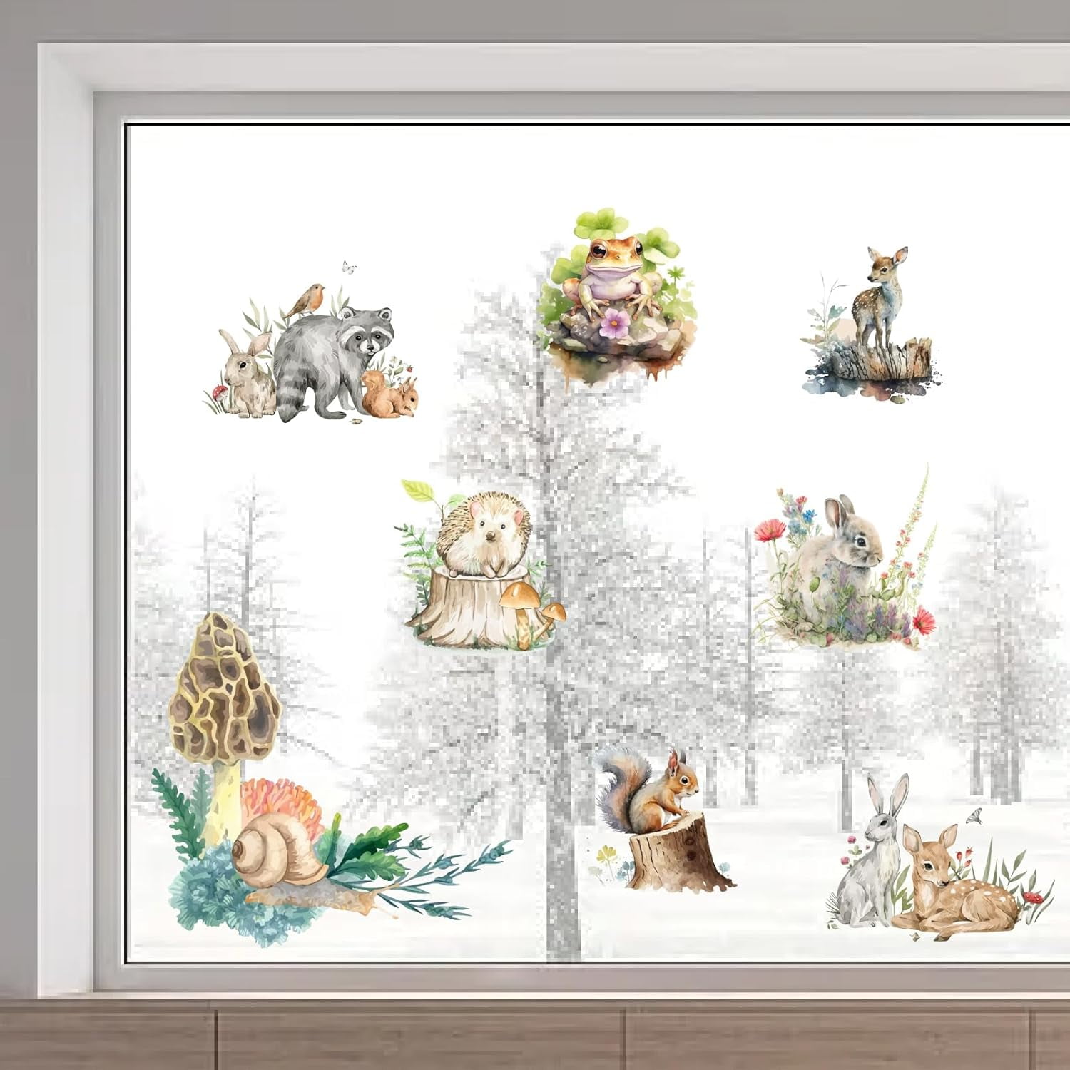 46x15"/116x38cm Woodland Forest Animal Wall Decals Rabbit Window Clings ...