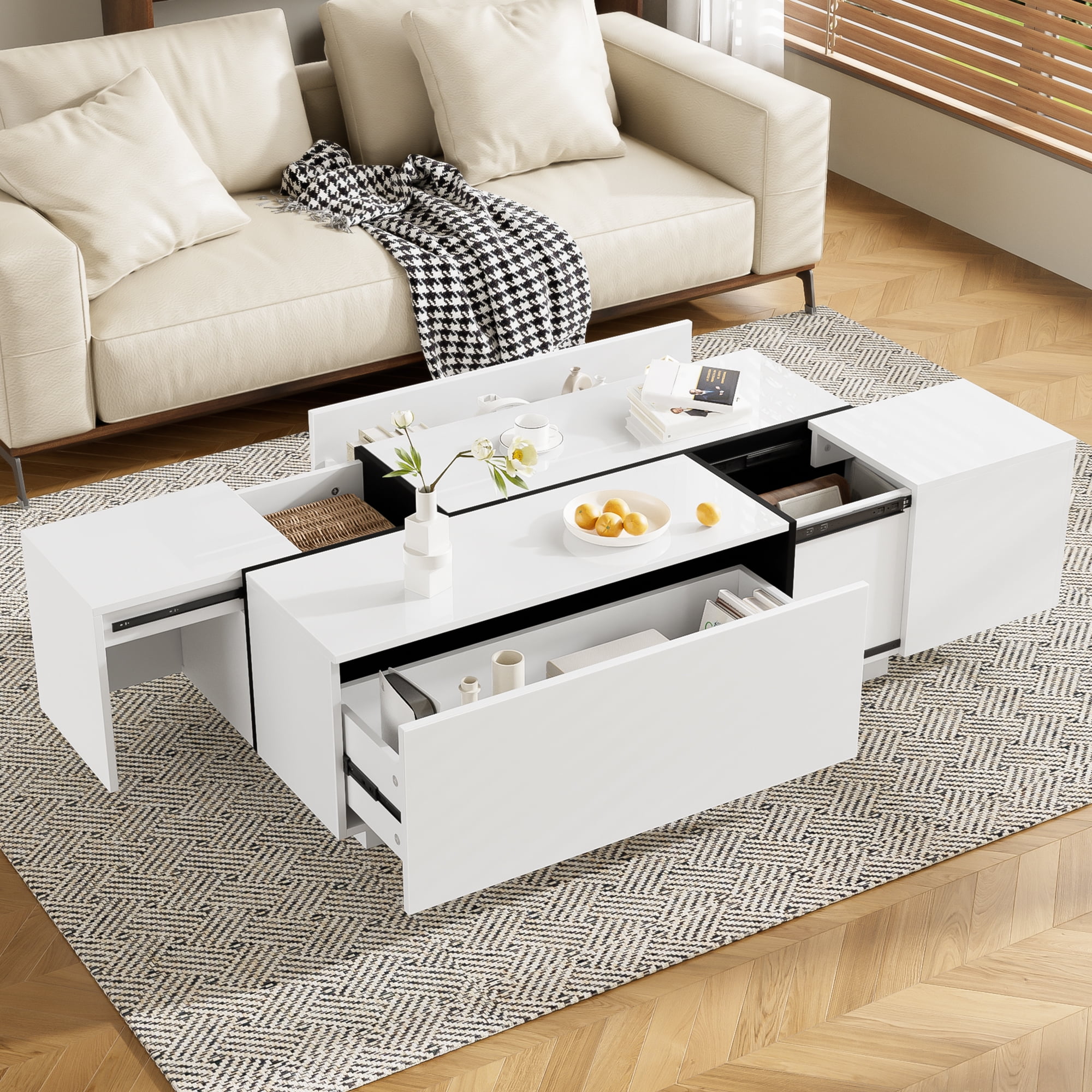 47.2''-72.7'' Extendable Coffee Table, Multi-Functional Coffee Table ...