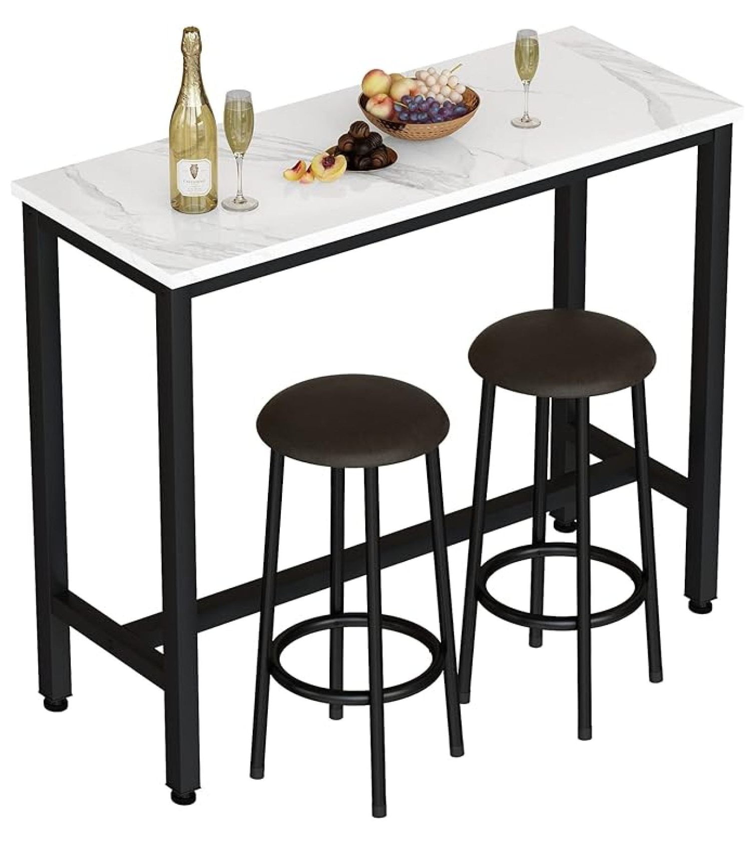 47.2" Bar Table Set of 2,Faux Marble Pub Height Table and Chairs Set of ...