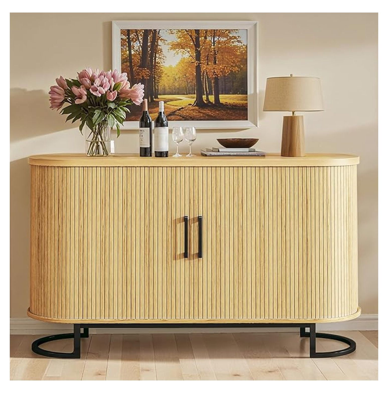 47.2" Buffet Cabinet with Storage, Fluted Sideboard Cabinet with ...