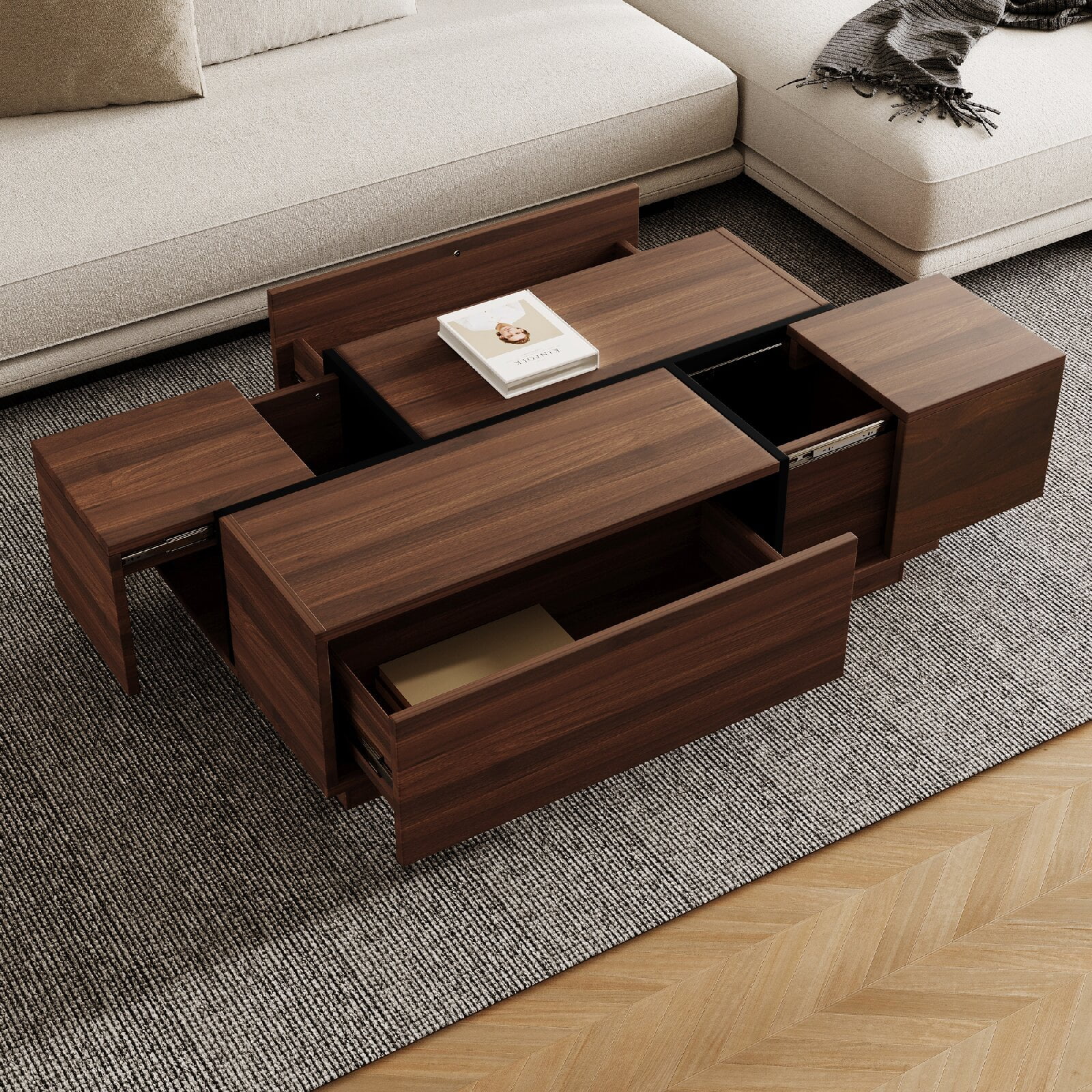 47.2" Coffee Table, Modern Coffee Table with 2 Drawers, Rectangle ...