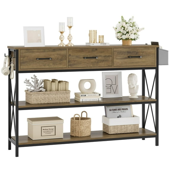 47.2" Console Table with 3 Drawers, Industrial Long Entryway Foyer ...