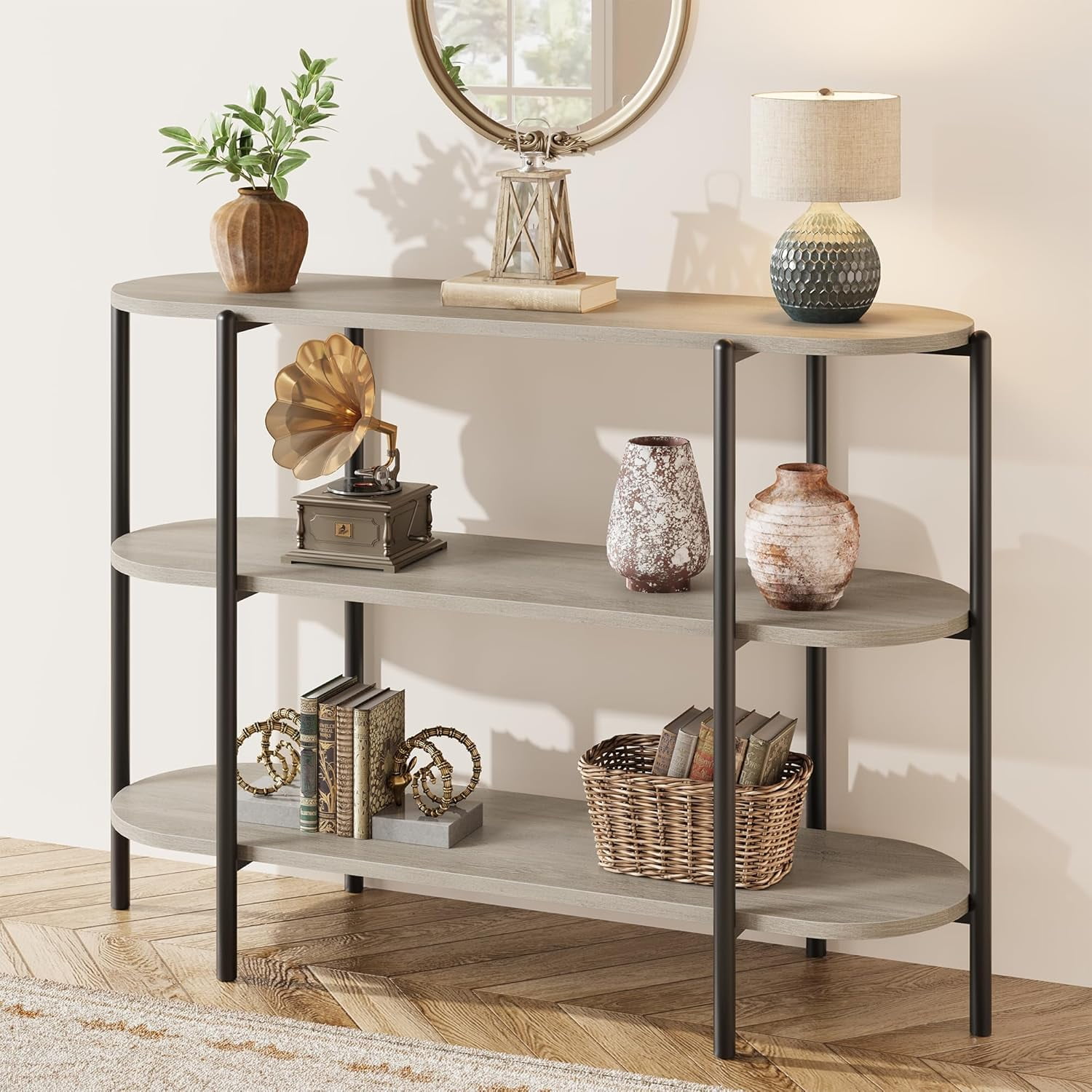 47.2'' Console Table,3 Tier Industrial Metal Sofa Table,Farmhouse Oval ...