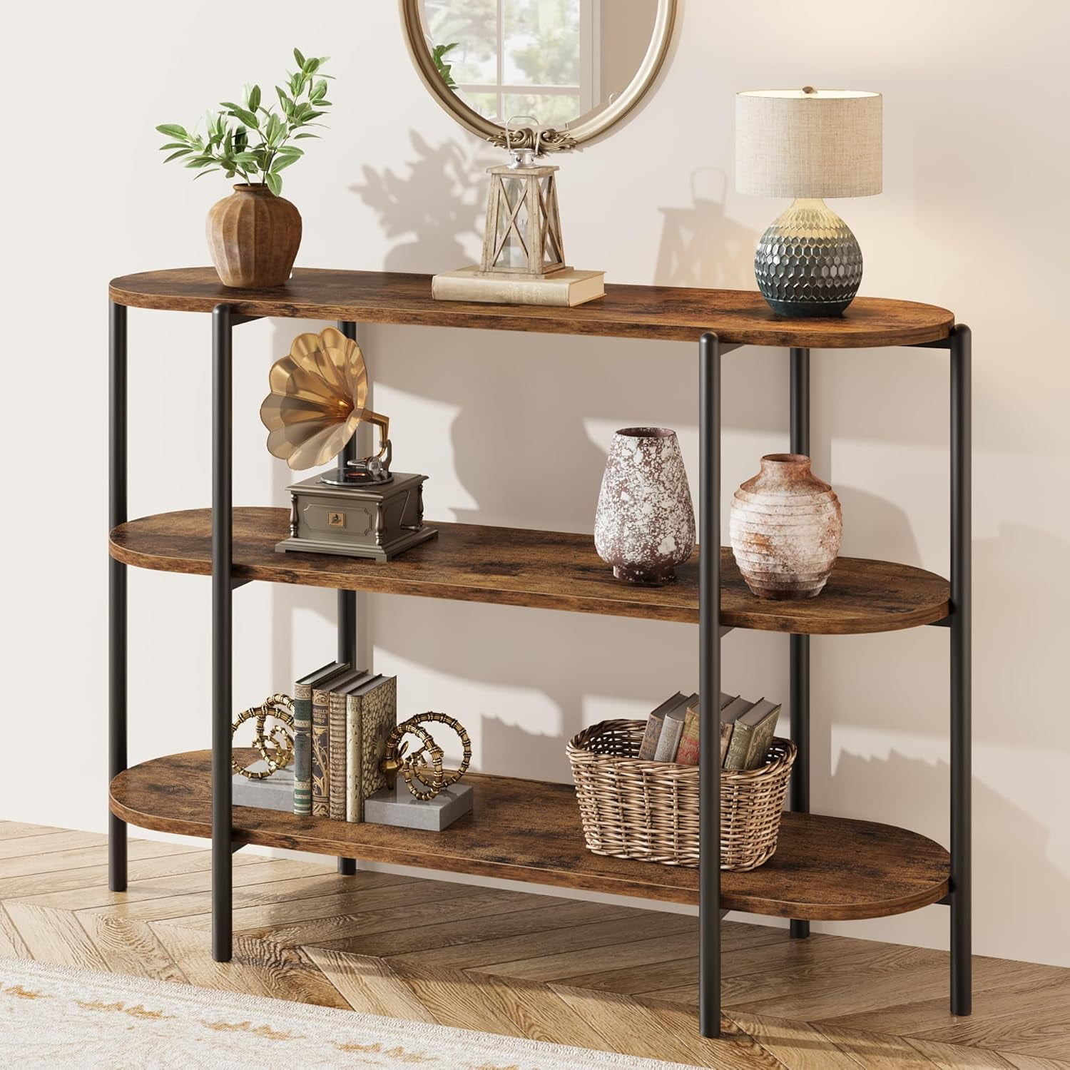 47.2'' Console Table,3 Tier Industrial Metal Sofa Table,Farmhouse Oval ...