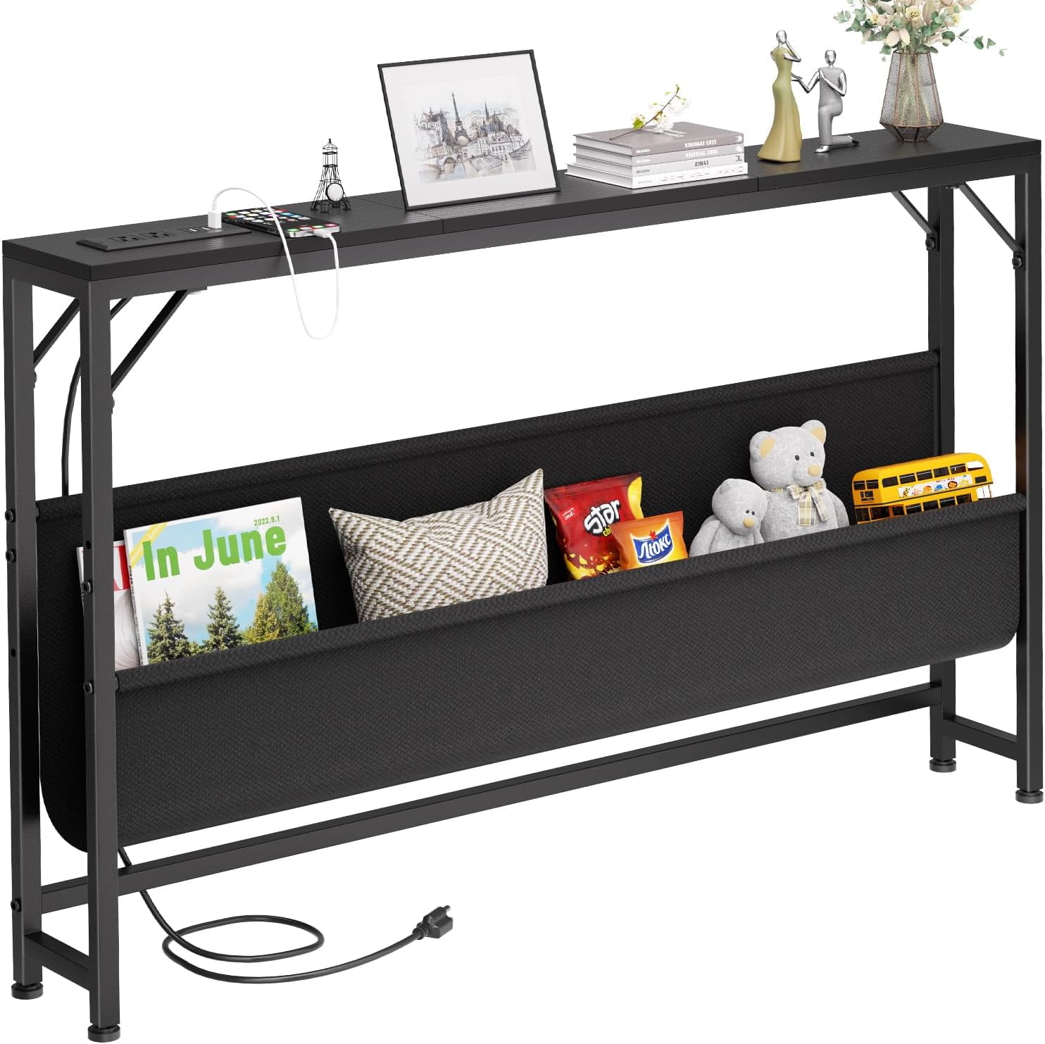 47.2'' Console Table with Charging Station and Storage, Entryway Table ...