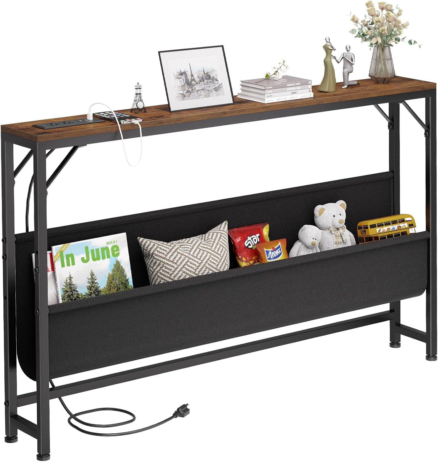 47.2'' Console Table with Charging Station and Storage, Narrow Sofa ...