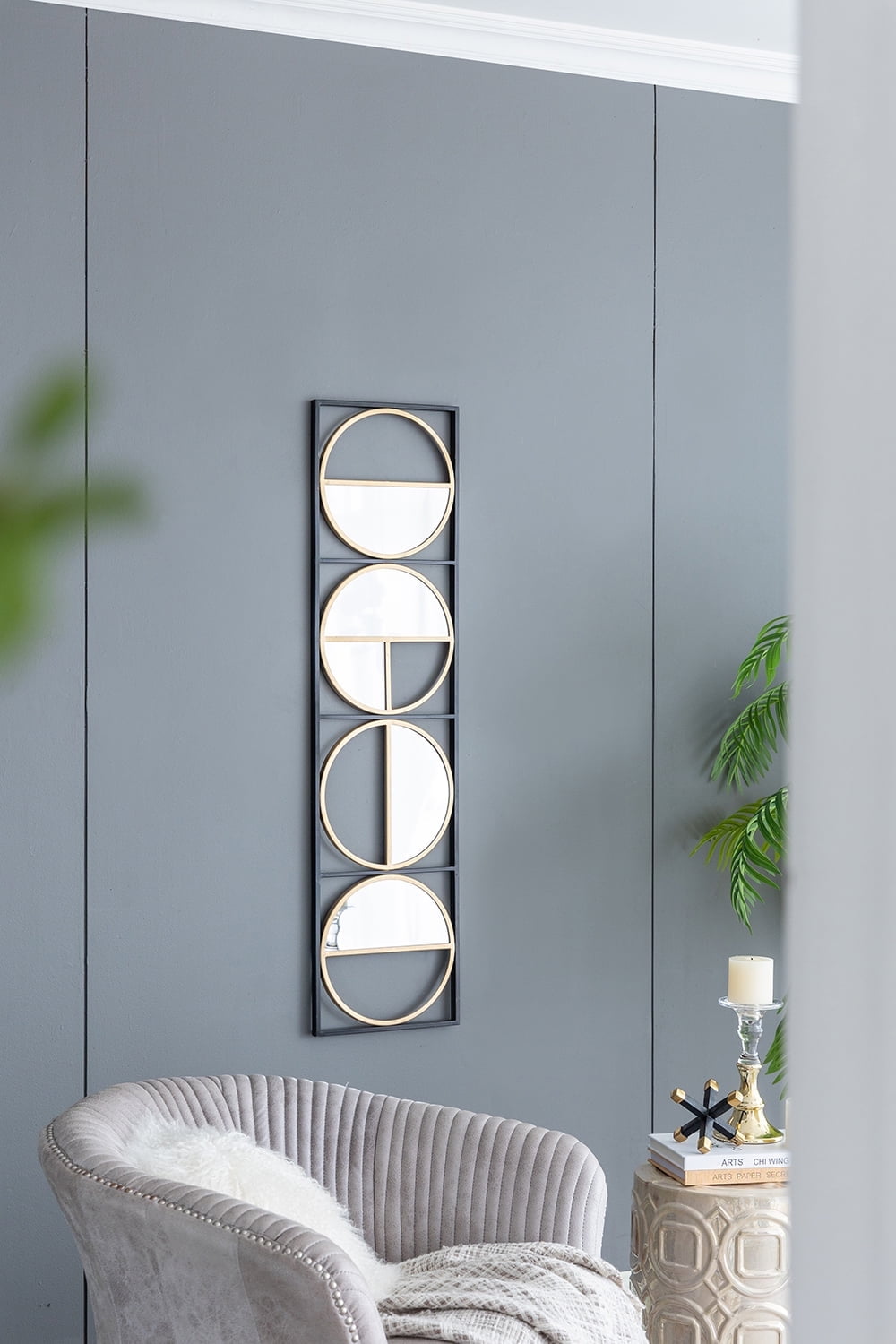 47.2" Eclectic Styling Metal Beaded Black Wall Mirror with Contemporary ...