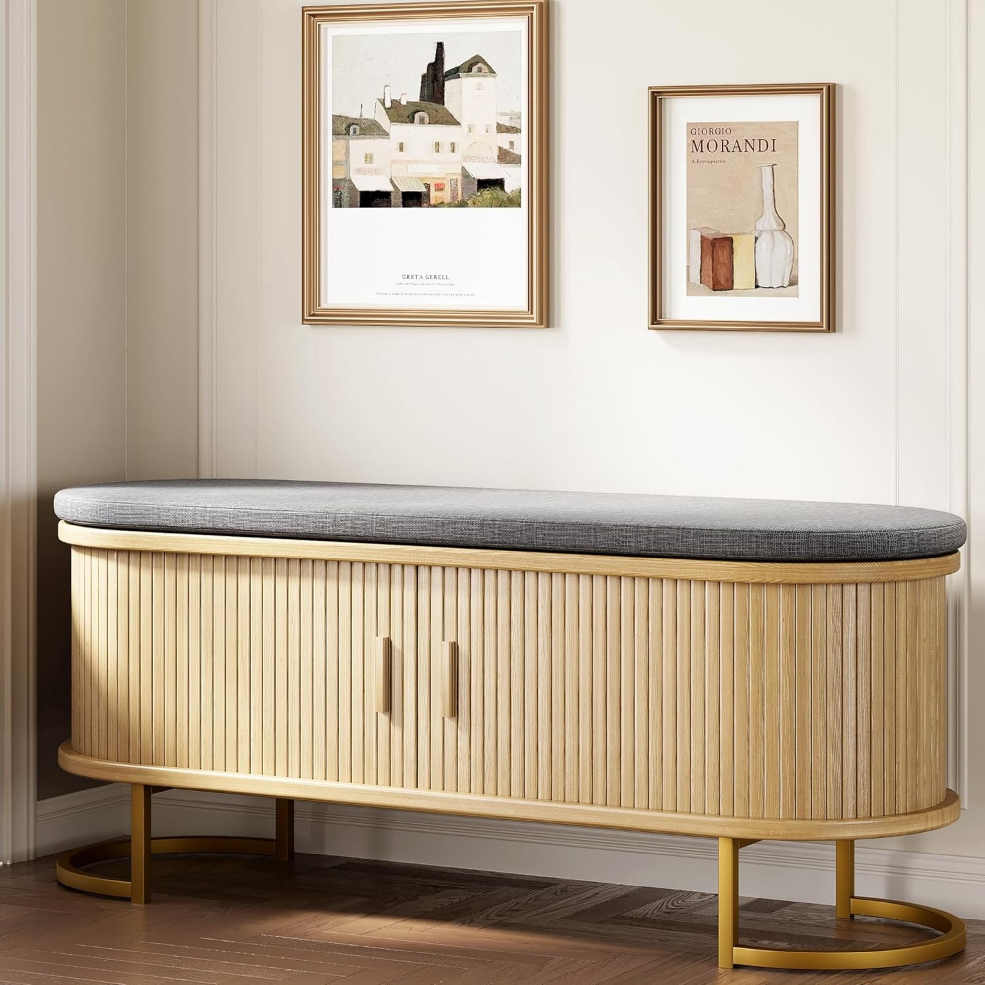 47.2'' Entryway Storage Bench Seat with Sliding Door, Large Shoe Bench ...