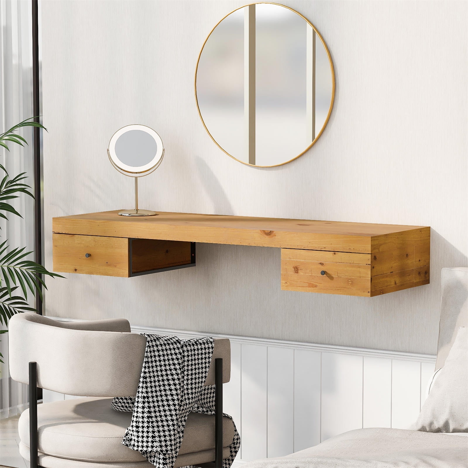 47.2" Floating Vanity Makeup Table, Wall-Mounted Vanity Desk with 2 ...