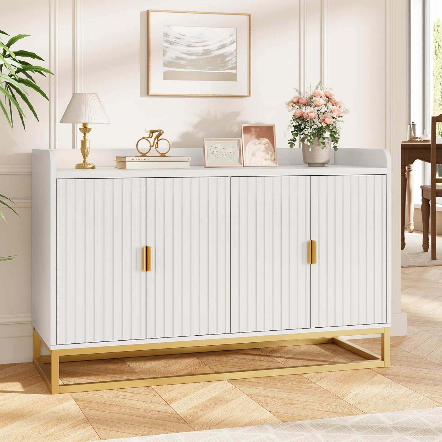 47.2" Fluted Sideboard with Storage Cabinet, Modern Kitchen Sideboard ...
