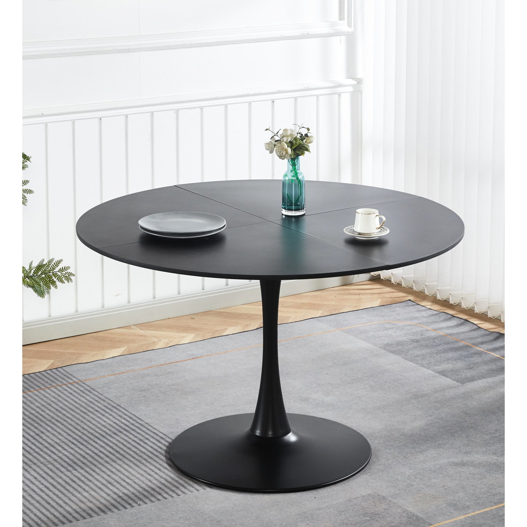 47.2-Inch Black MDF Round Office Table with Stable Metal Legs Simple ...