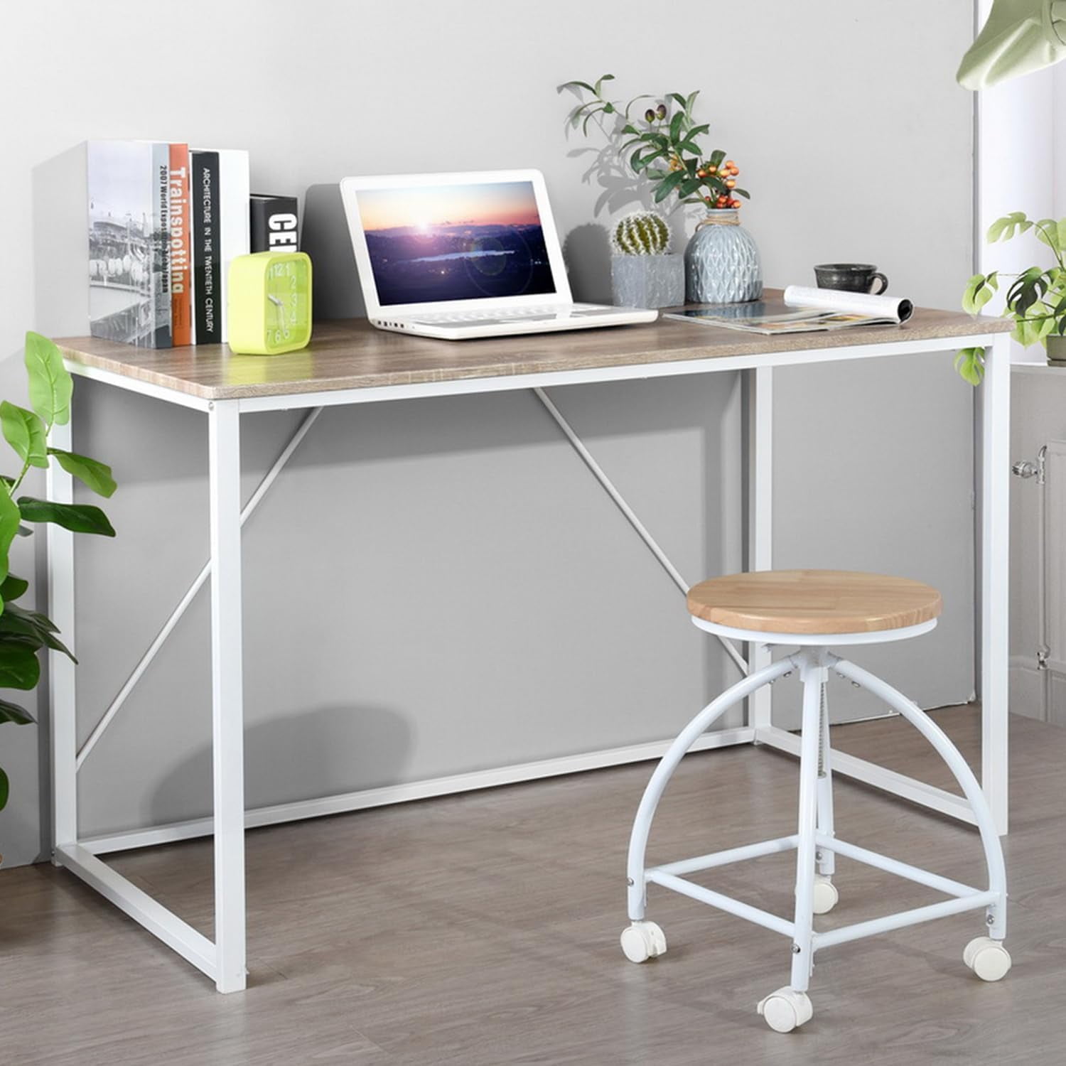 47.2 Inch Compact Home Office Desk with Metal Frame Computer ...