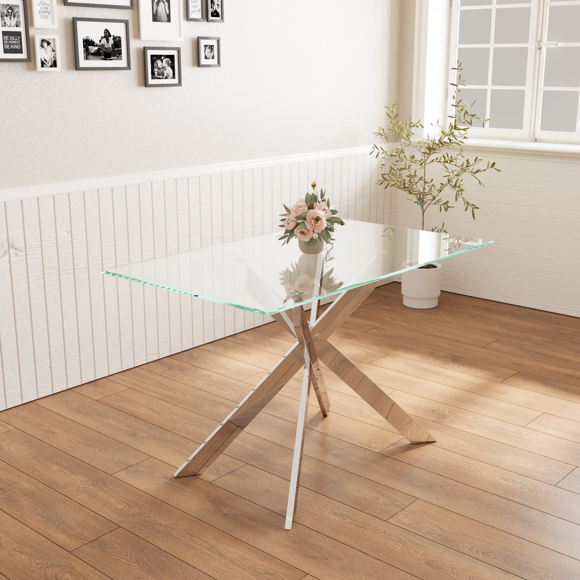 47.2-Inch Modern Minimalist Tempered Glass Coffee Table, Metal Leg ...
