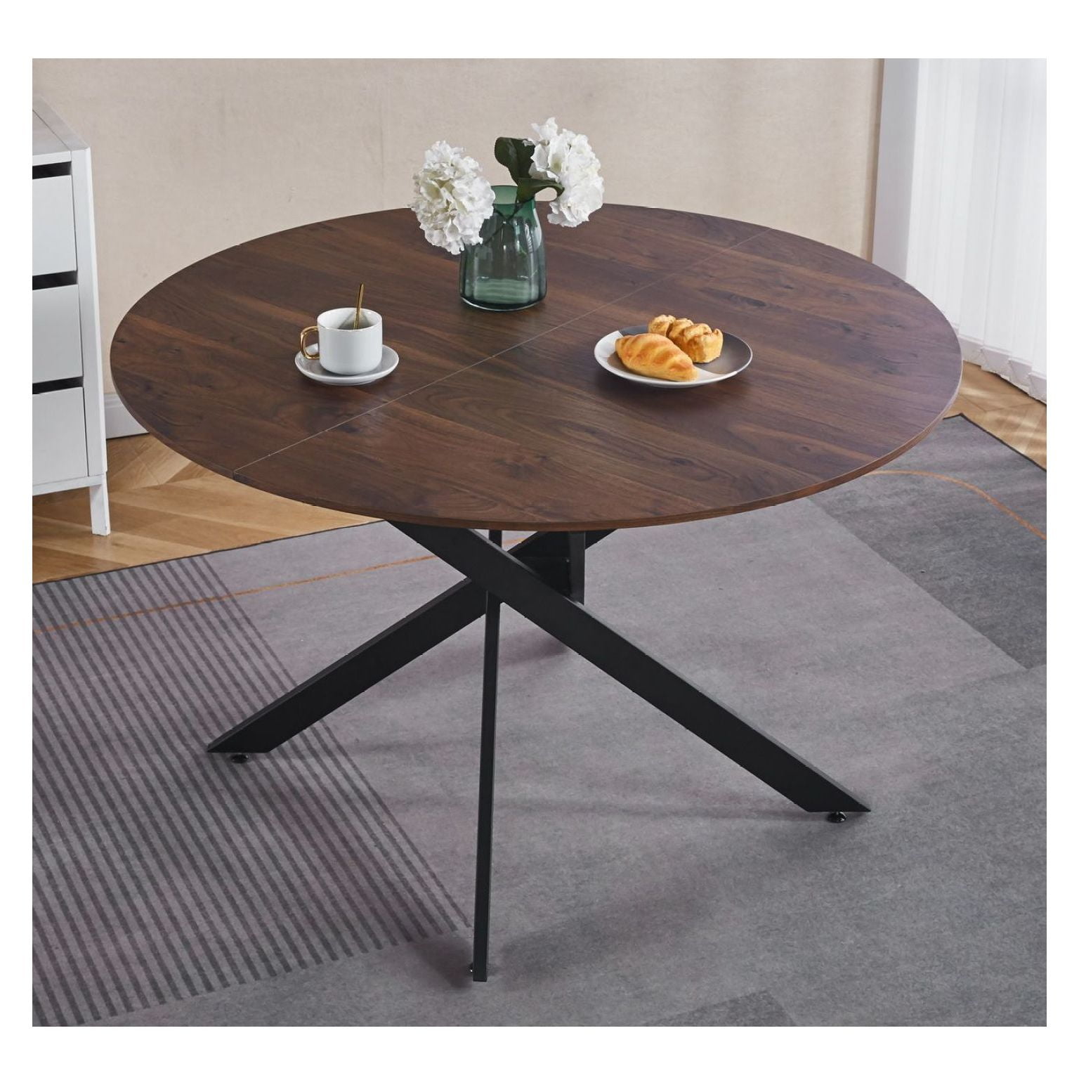 47.2 Inch ROUND DINING TABLE,OFFICE TABLE,COFFEE TABLE,cross leg Brown ...