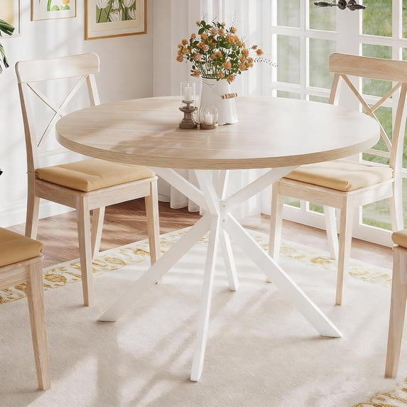47.2 Inch Round Dining Table for 4, Farmhouse Wood Kitchen Table ...