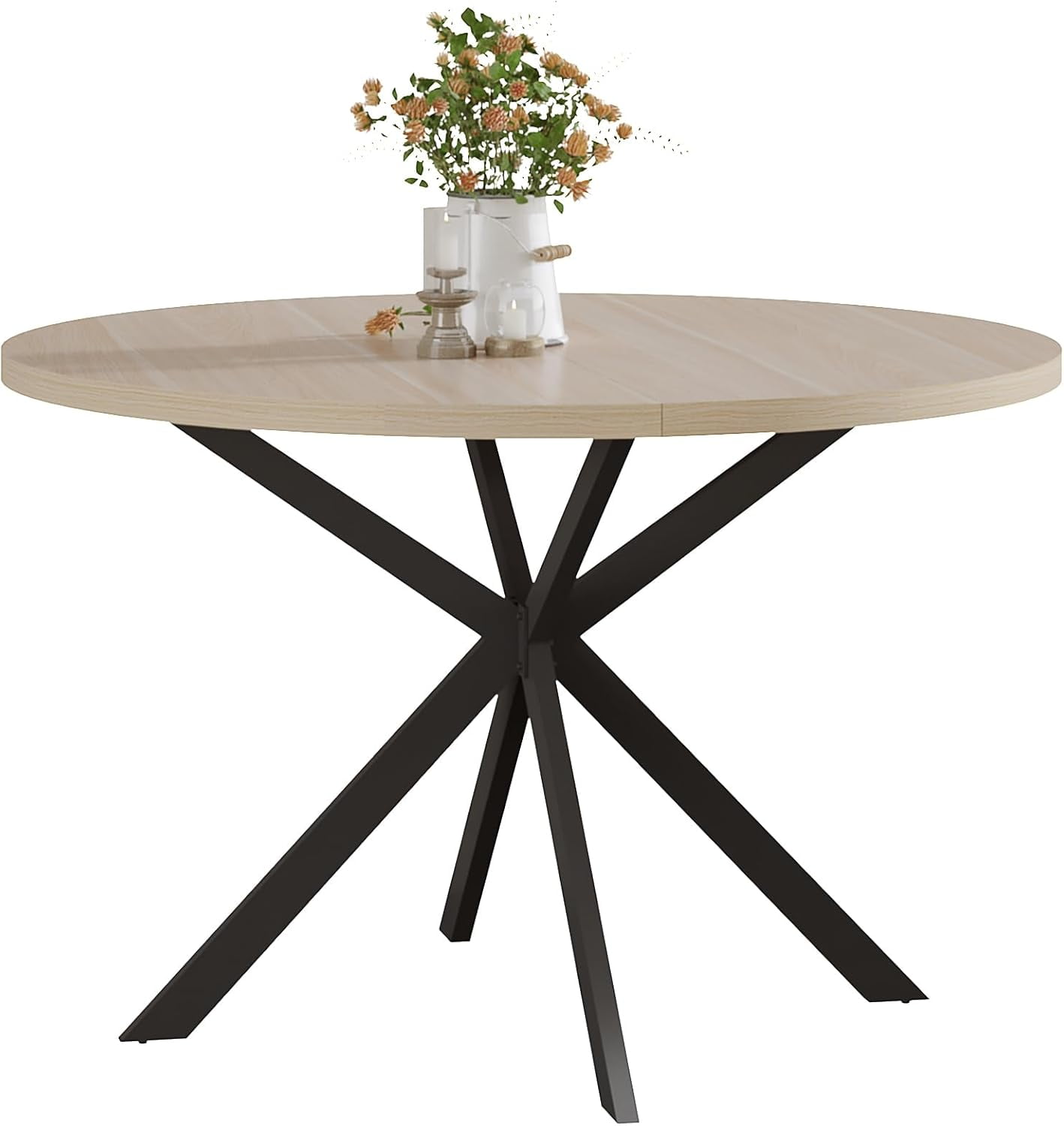 47.2 Inch Round Dining Table for 4, Farmhouse Wood Kitchen Table ...