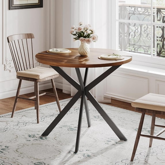 47.2 Inch Round Dining Table for 4, Farmhouse Wood Kitchen Table ...