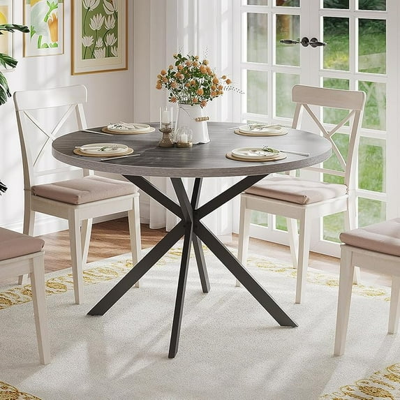 47.2 Inch Round Dining Table for 4, Farmhouse Wood Kitchen Table, Round ...