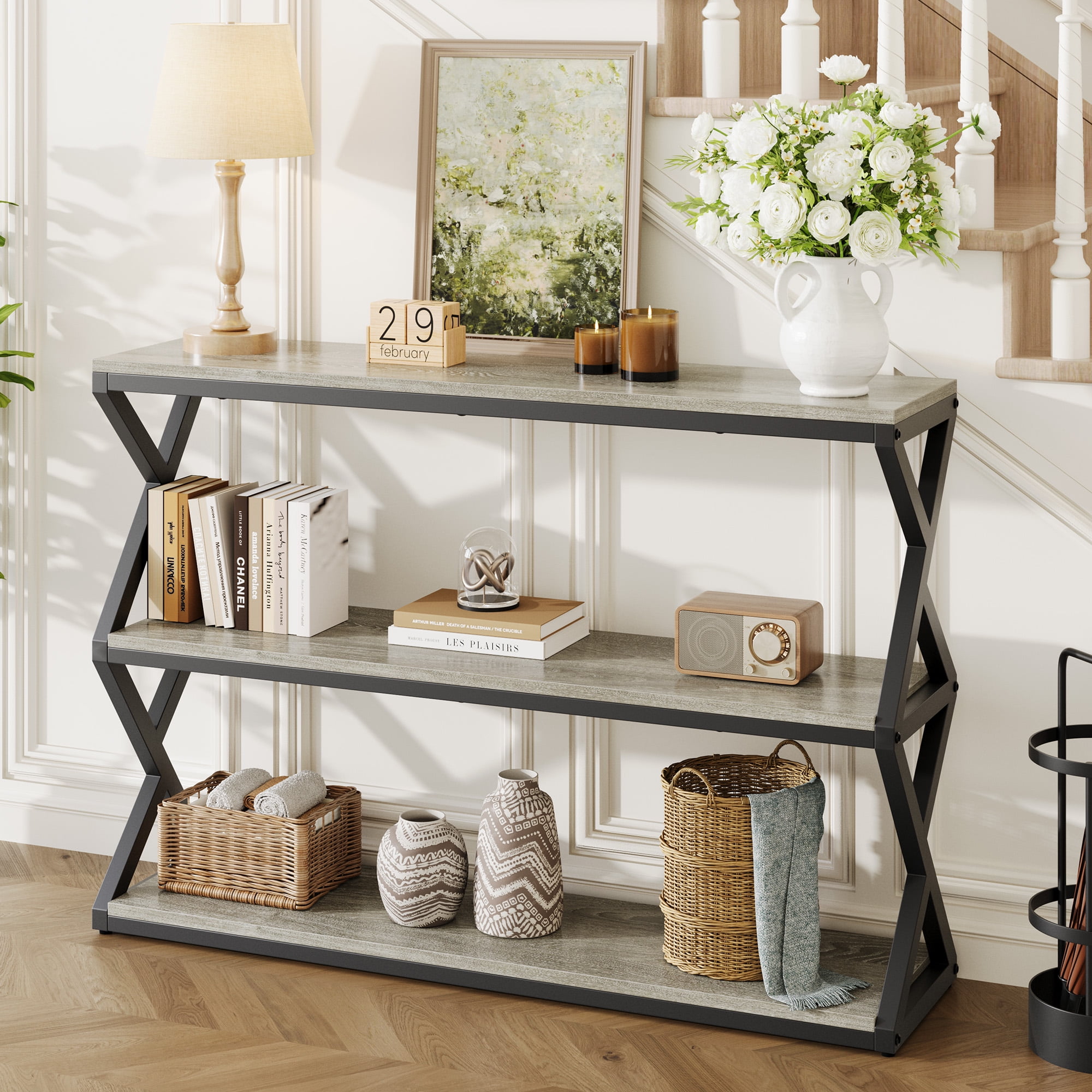 47.2 Inch Rustic Console Table, Industrial Entryway Table with 3-Tier ...