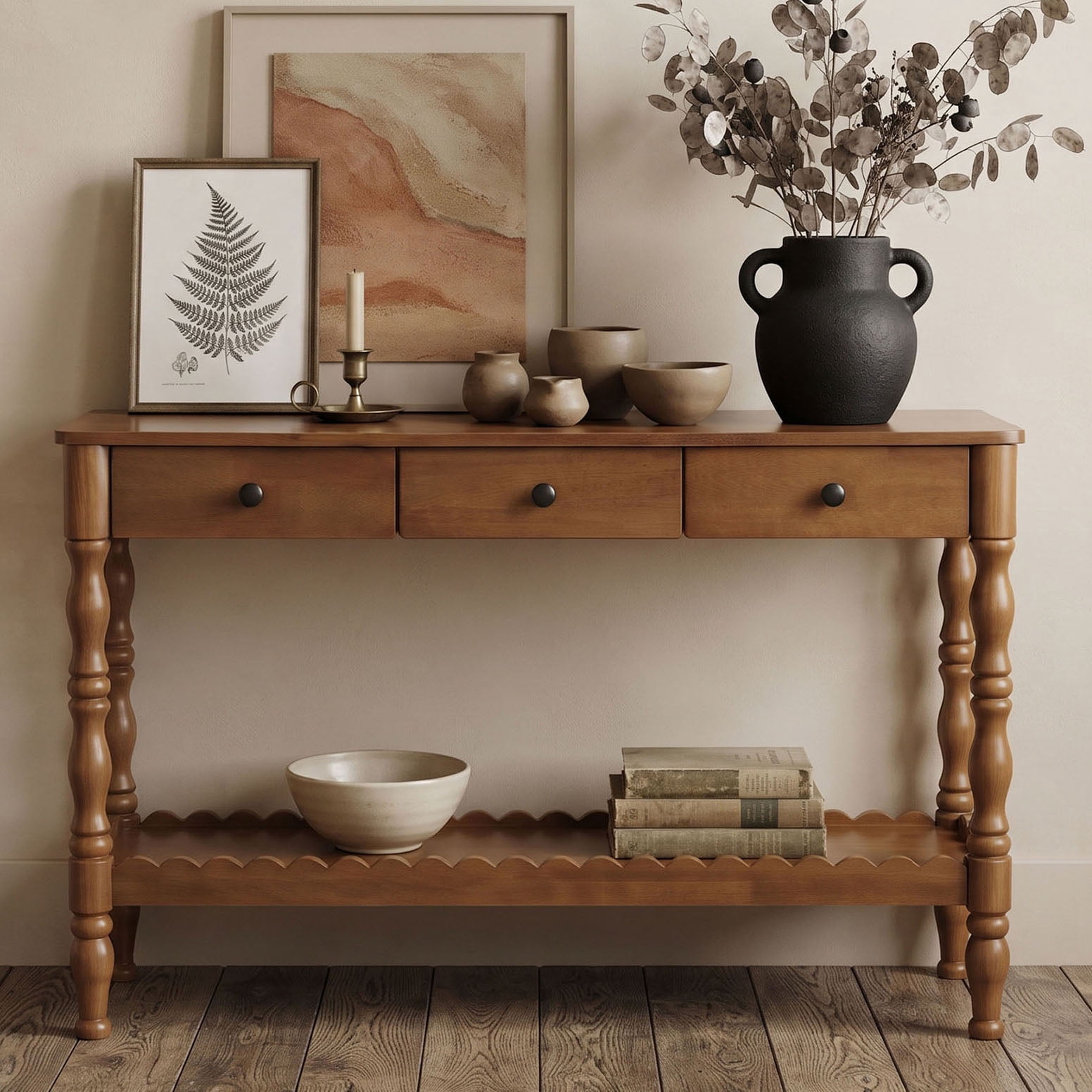 47.2-Inch Solid Wood Console Table with 3 Drawers and Carved Legsf for ...