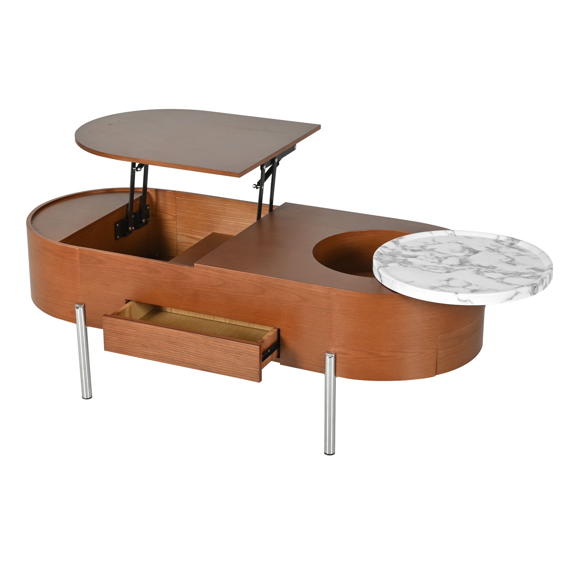 47.2''Lift Top Coffee Table with 360-degree Marble-patterned rotating ...
