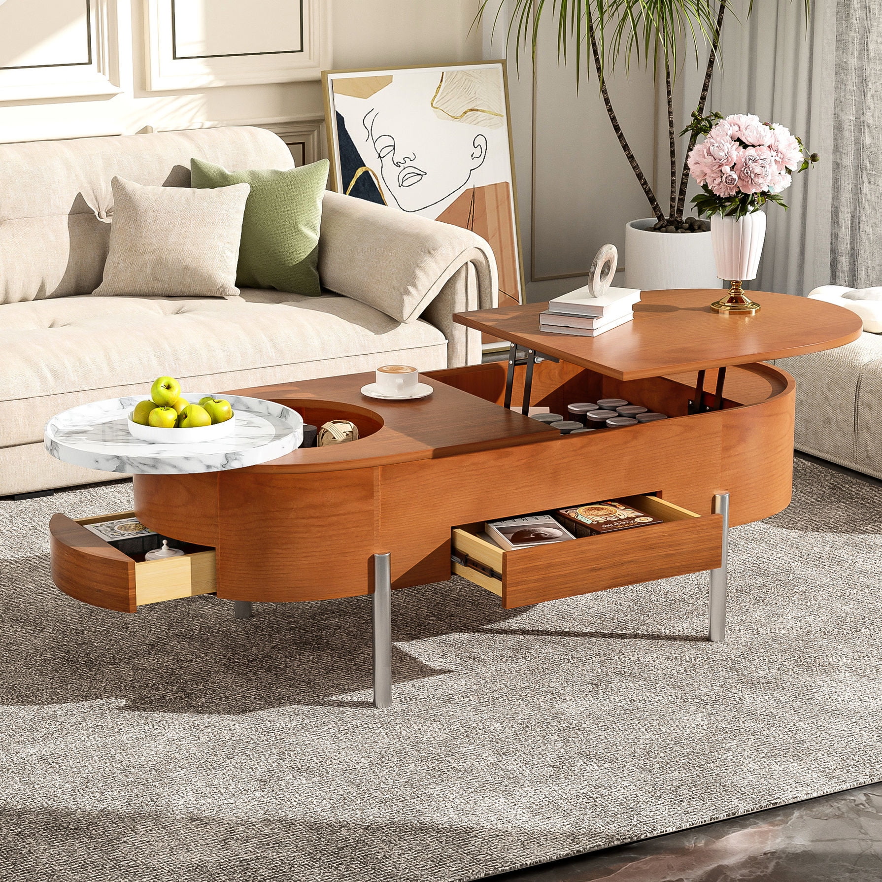 47.2'' Lift-Top, Solid Wood Base - Hidden Compartments for Items - Home ...