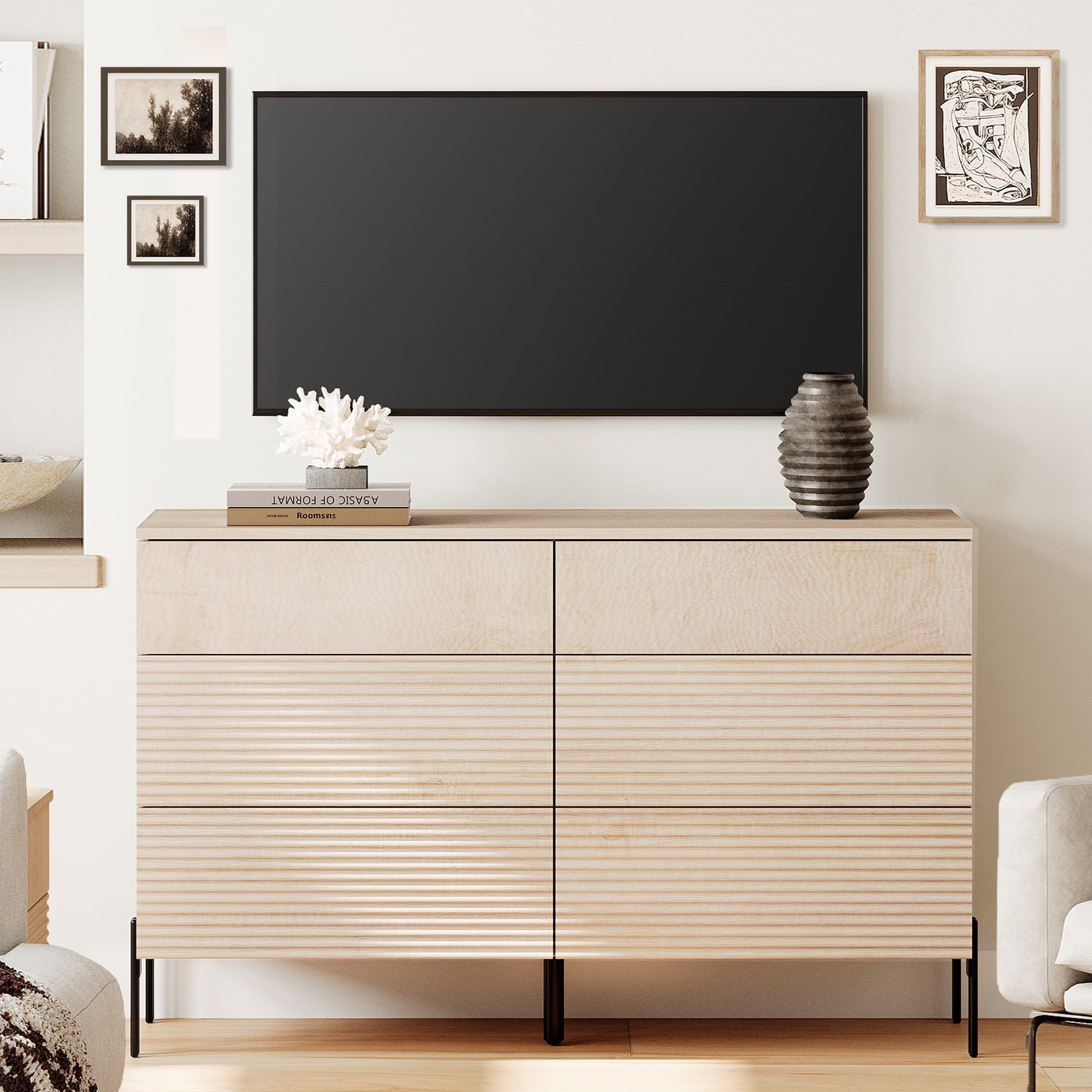 47.2" Modern 6 Drawer Dresser TV Stand For 55 Inch TV, Entertainment ...