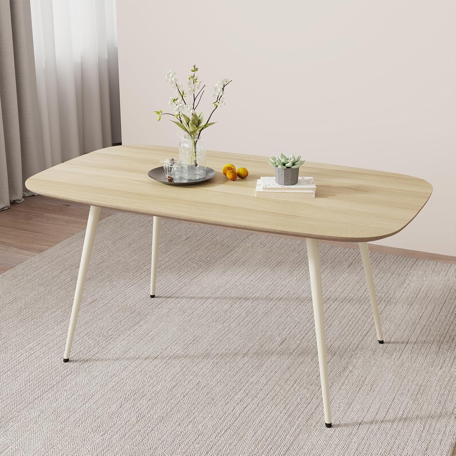 47.2'' Modern Farmhouse Dining Table, Wooden Rectangular Dining Table ...