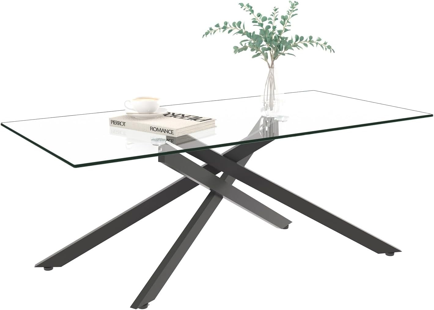 47.2'' Modern Glass Coffee Table for Living Room, Tempered Glass Top ...