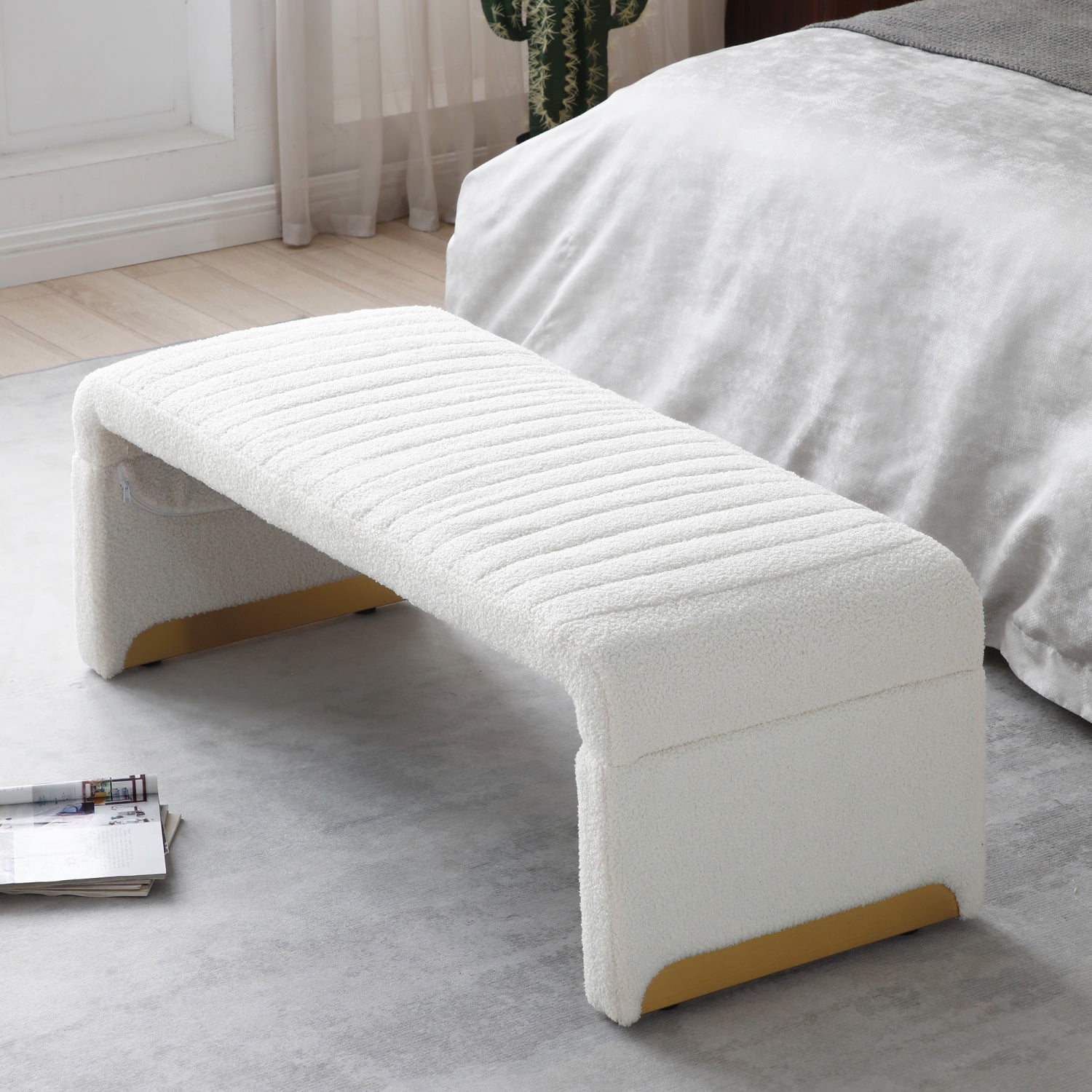 47.2'' Modern Ottoman Bench, Upholstered Fabric End of Bed Bench, Shoe ...