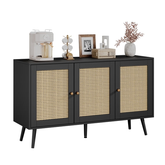 47.2" Modern Rattan Buffet Cabinet with Adjustable Shelves, Storage ...