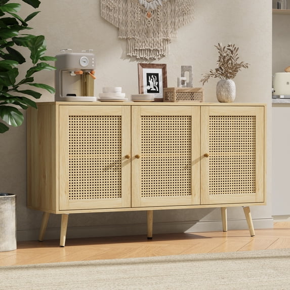 47.2" Modern Rattan Buffet Cabinet with Adjustable Shelves, Storage ...