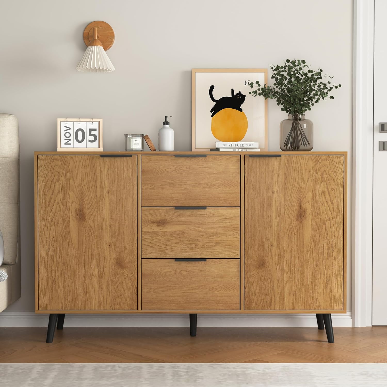 47.2" Modern Sideboard Buffet Cabinet with 3 Drawers & 2 Cabinets ...