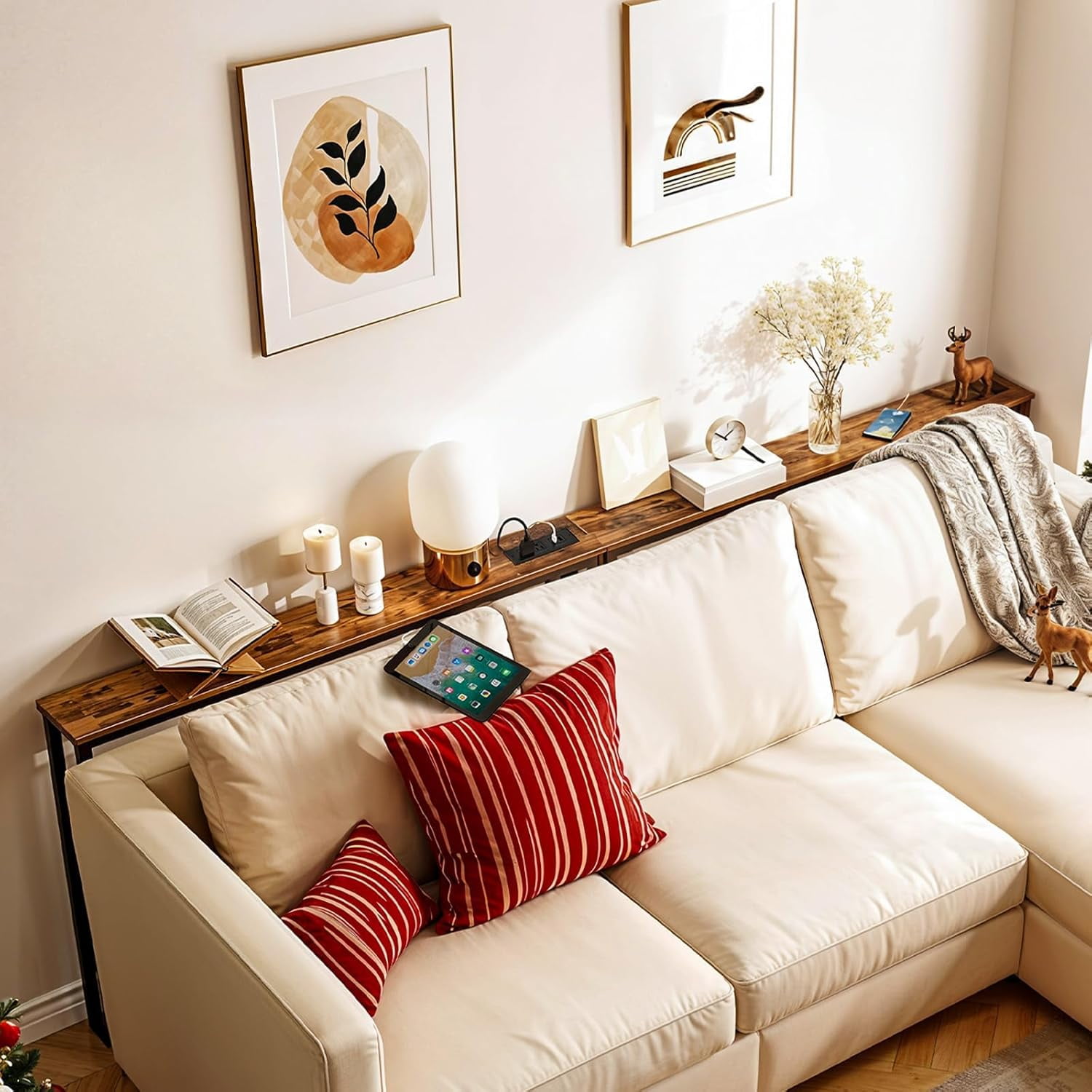 47.2" Narrow Console Table with Power Outlet, 5.9" Behind Couch Table ...