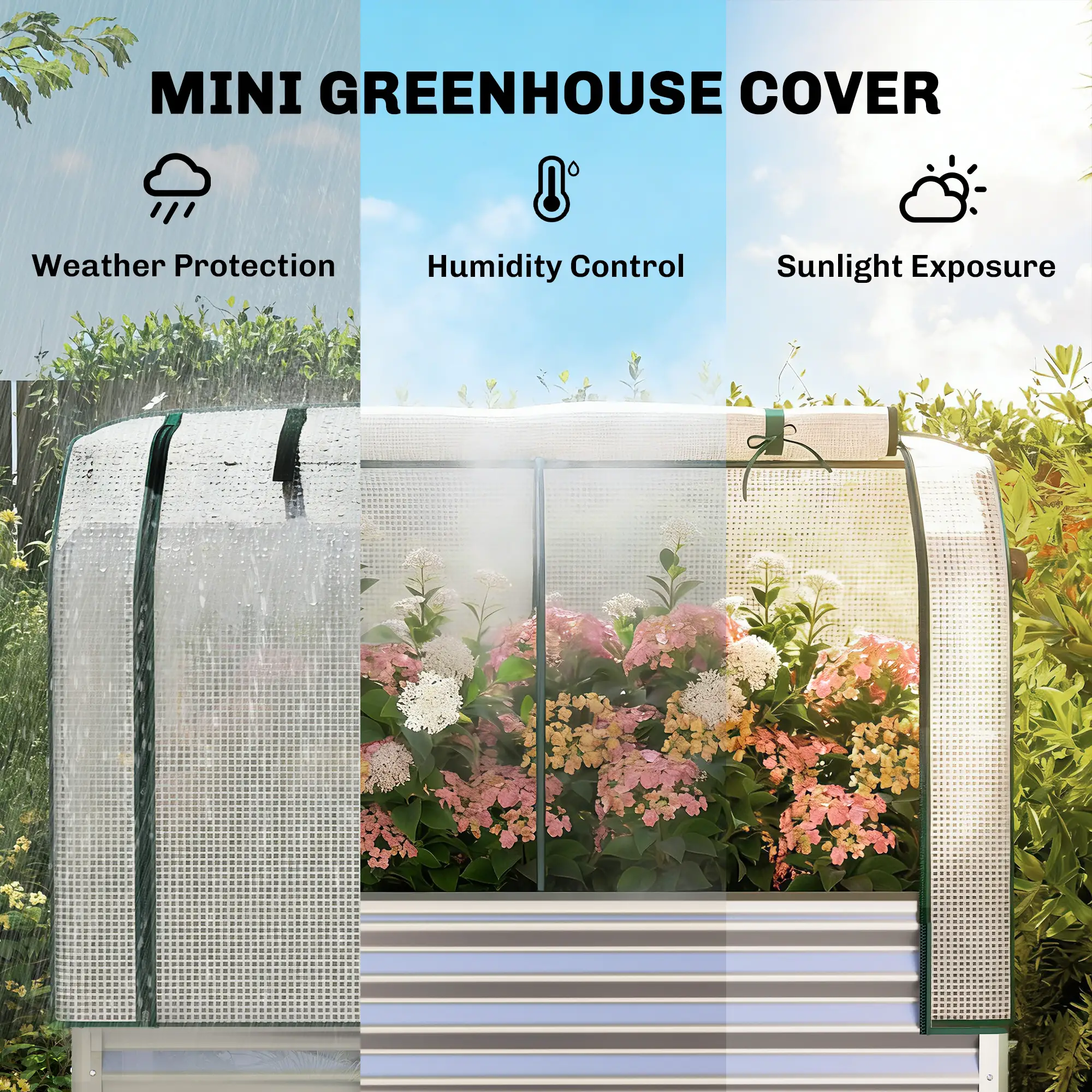 47.2 In Raised Garden Bed Greenhouse PE Cover Roll Up Door Vents ...