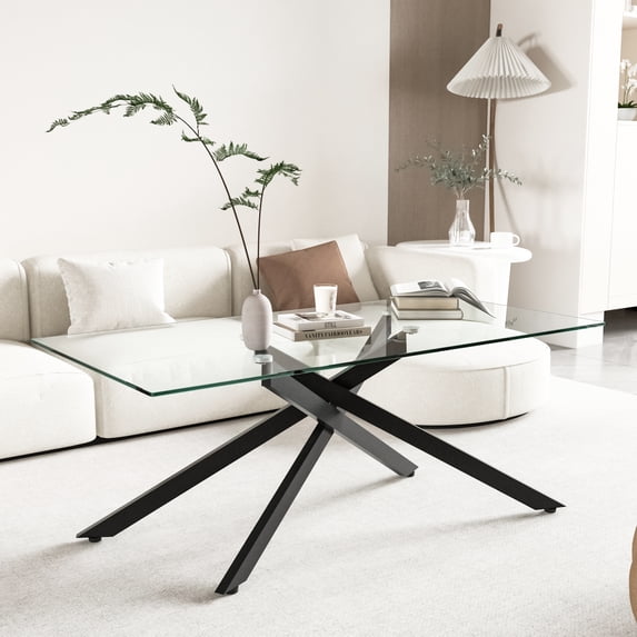 47.2" Clear Glass Coffee Table, Rectangular 8mm Tempered Glass Living ...
