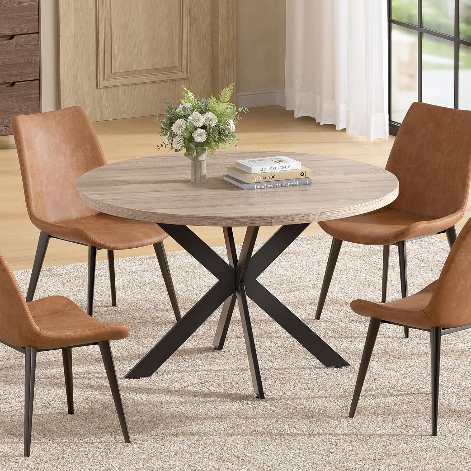 47.2" Round Dining Table for 4, Modern Farmhouse Kitchen & Dining Room ...