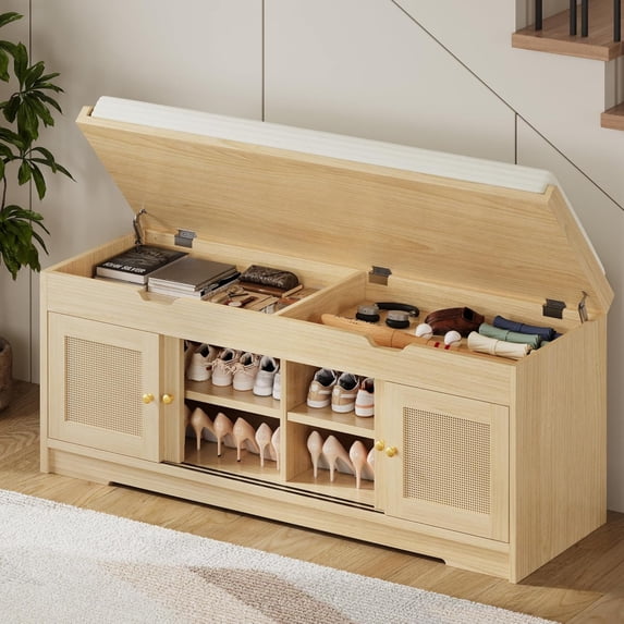 47.2" Shoe Bench with Lift Top Storage, Entryway Bench with Cushioned ...