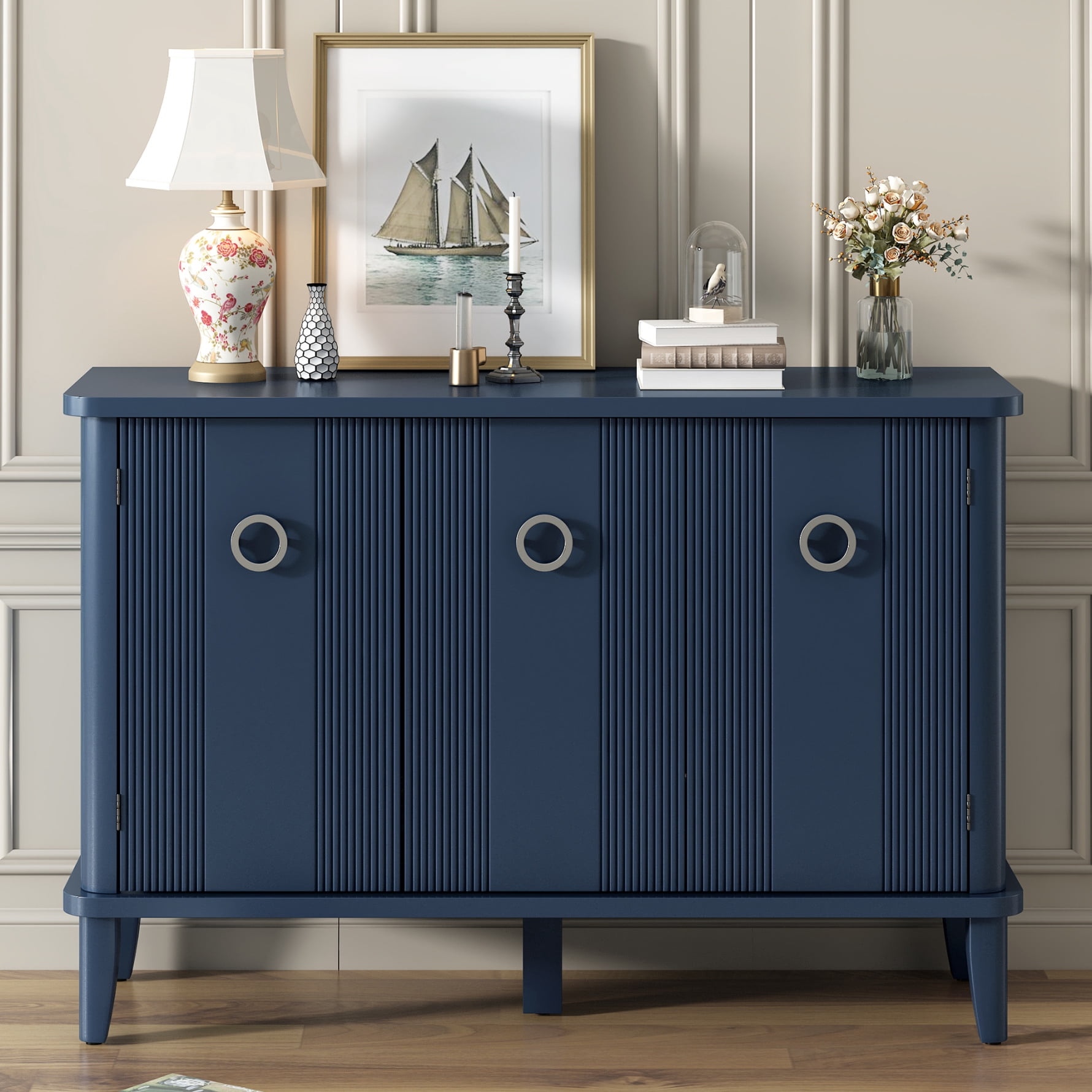 47.2" Sideboard Buffet Cabinet Simple and Atmospheric Solid Wood Veneer ...
