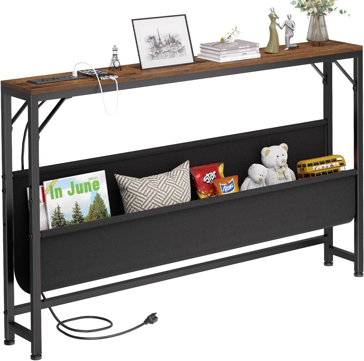 47.2'' Skinny Console Table with Charging Station and Storage, Narrow ...