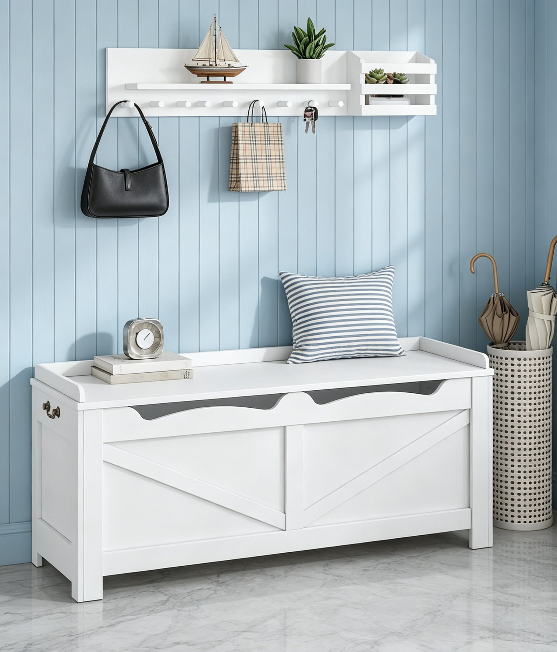 47.2" Storage Chest, Extra Large Storage Trunk with 2 Hinges, Wooden ...