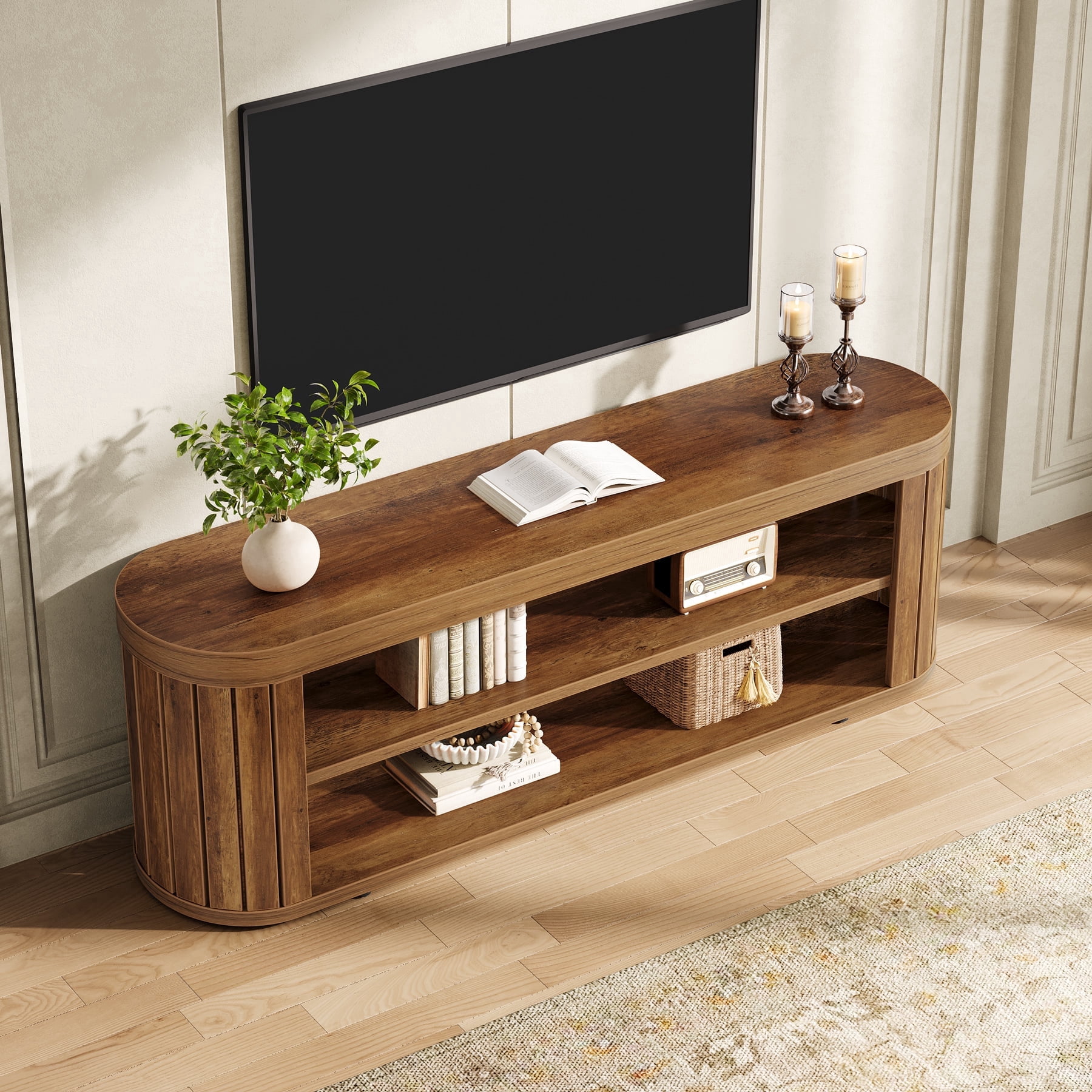 47.2" TV Stand for TVs up to 55", Entertainment Center with 2-Tier Open ...
