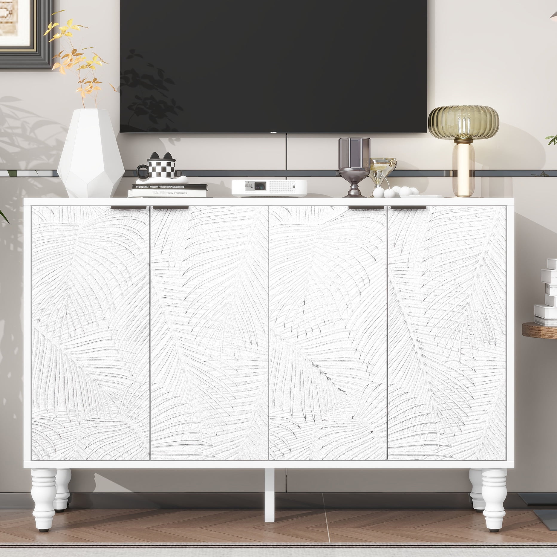 47.2'' Tv Stand With White Finish, 2 Spacious Cabinets, Adjustable ...