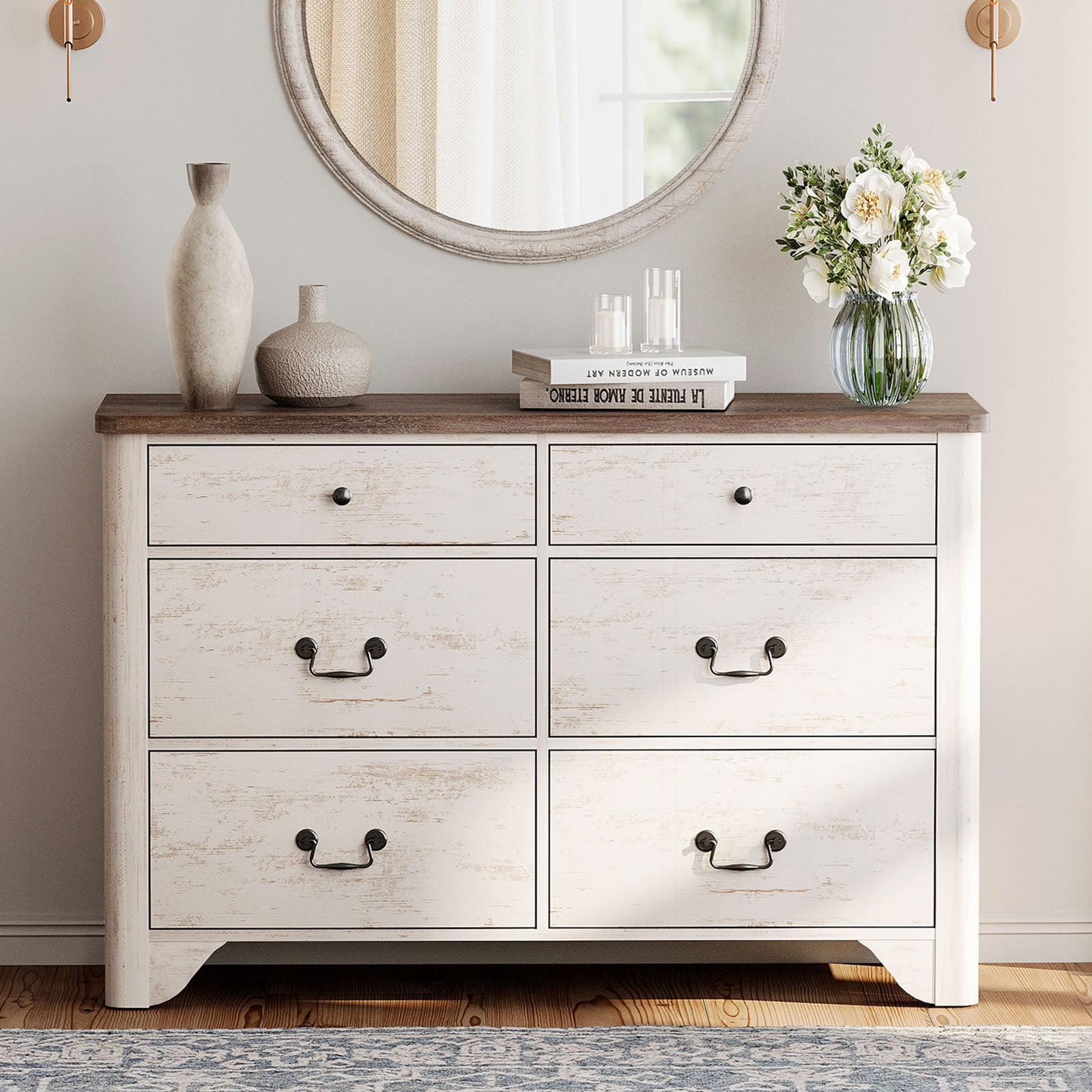 47.2" W Double Dresser, 6 Drawer Dresser, Modern Dresser Drawer Chest ...