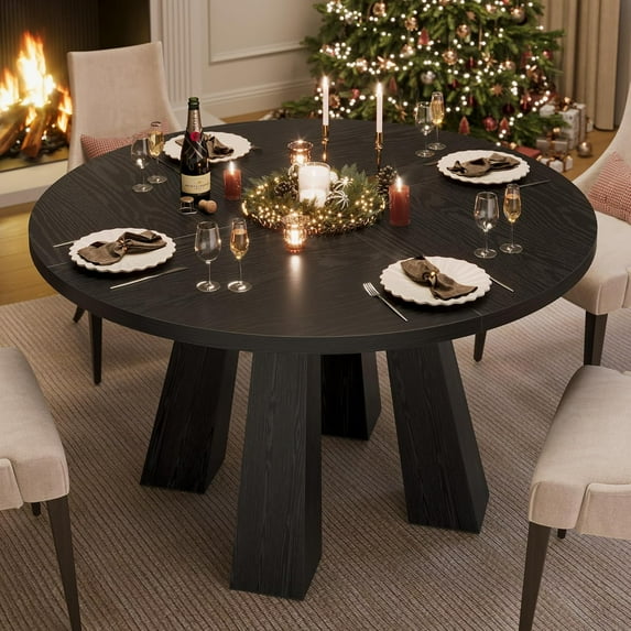 47.2 inch Round Dining Table, Wood Kitchen Table for 4-6, Modern ...