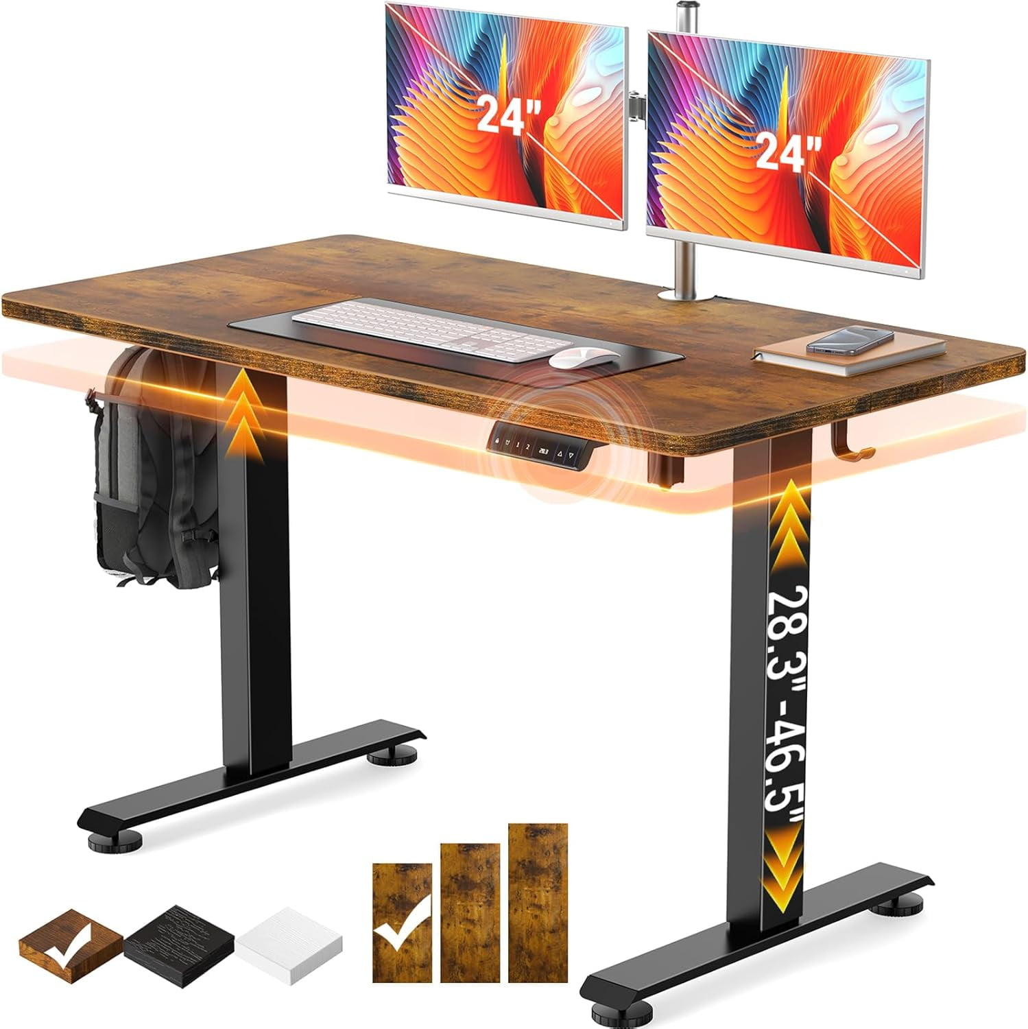 **47.2" standing desk electric, height adjustable sit stand up, wood ...