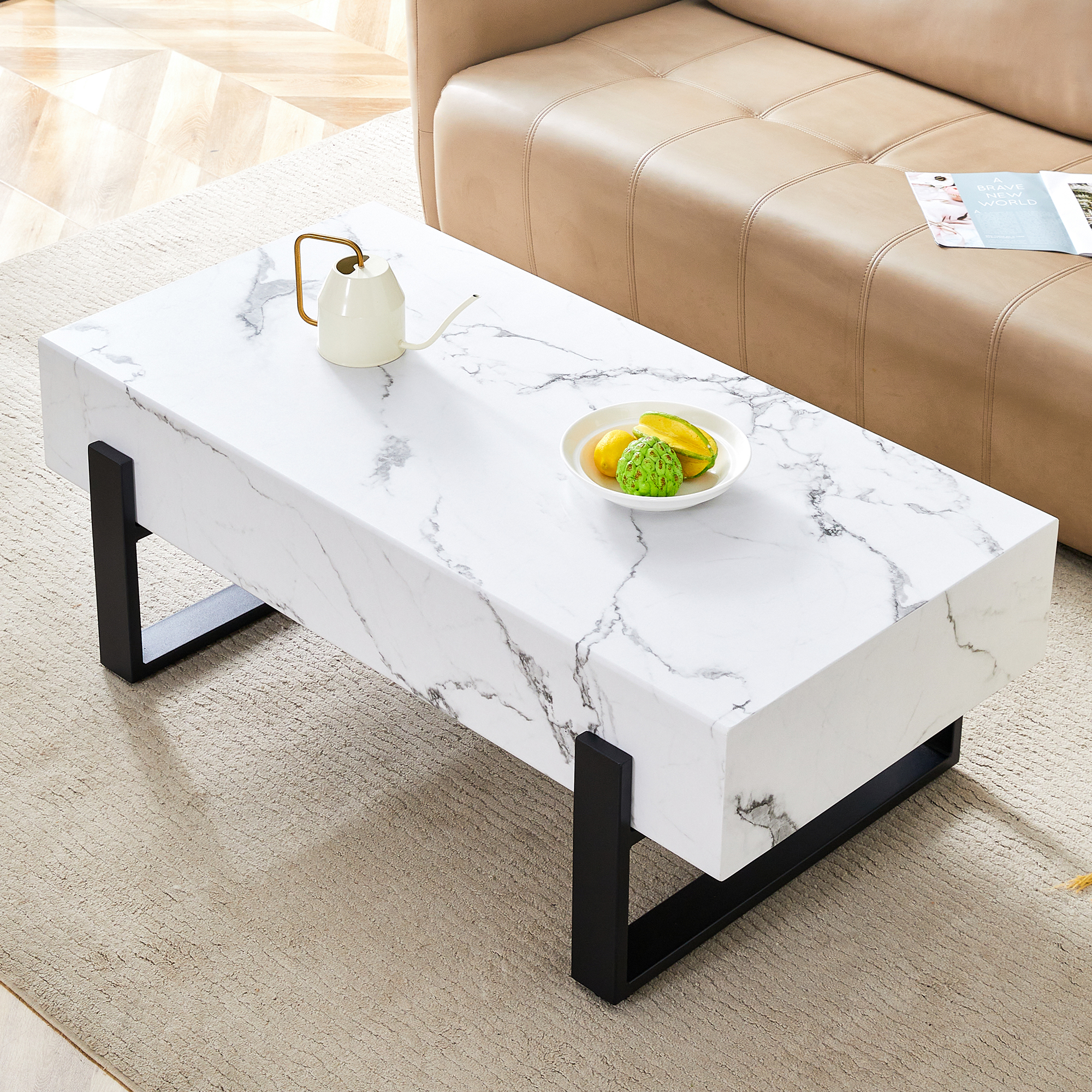 47.2"x23.6" White Marble texture sticker MDF Coffee Table.White texture ...
