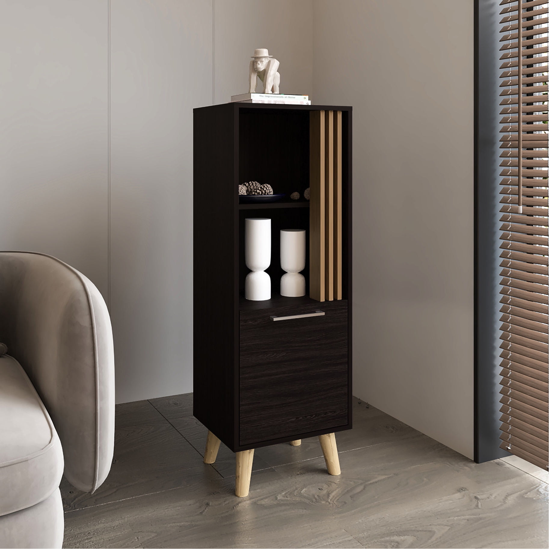 47.20 in. Tall, Dark Finish - Open Shelves for Decor and Closed ...